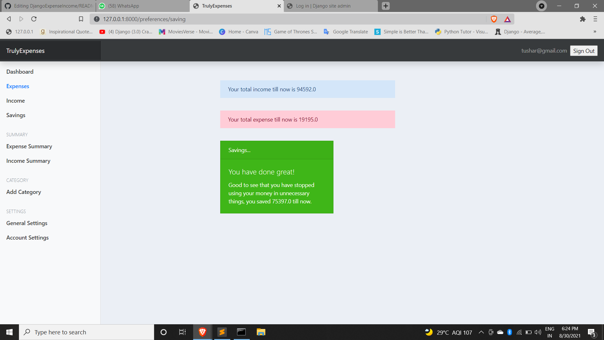 GitHub - tushar-rupani/DjangoExpenseIncome: Project is created to, store the information of ...