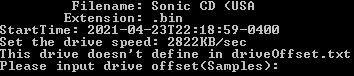 This drive doesn't define in driveOffset.txt Please input drive offset ...