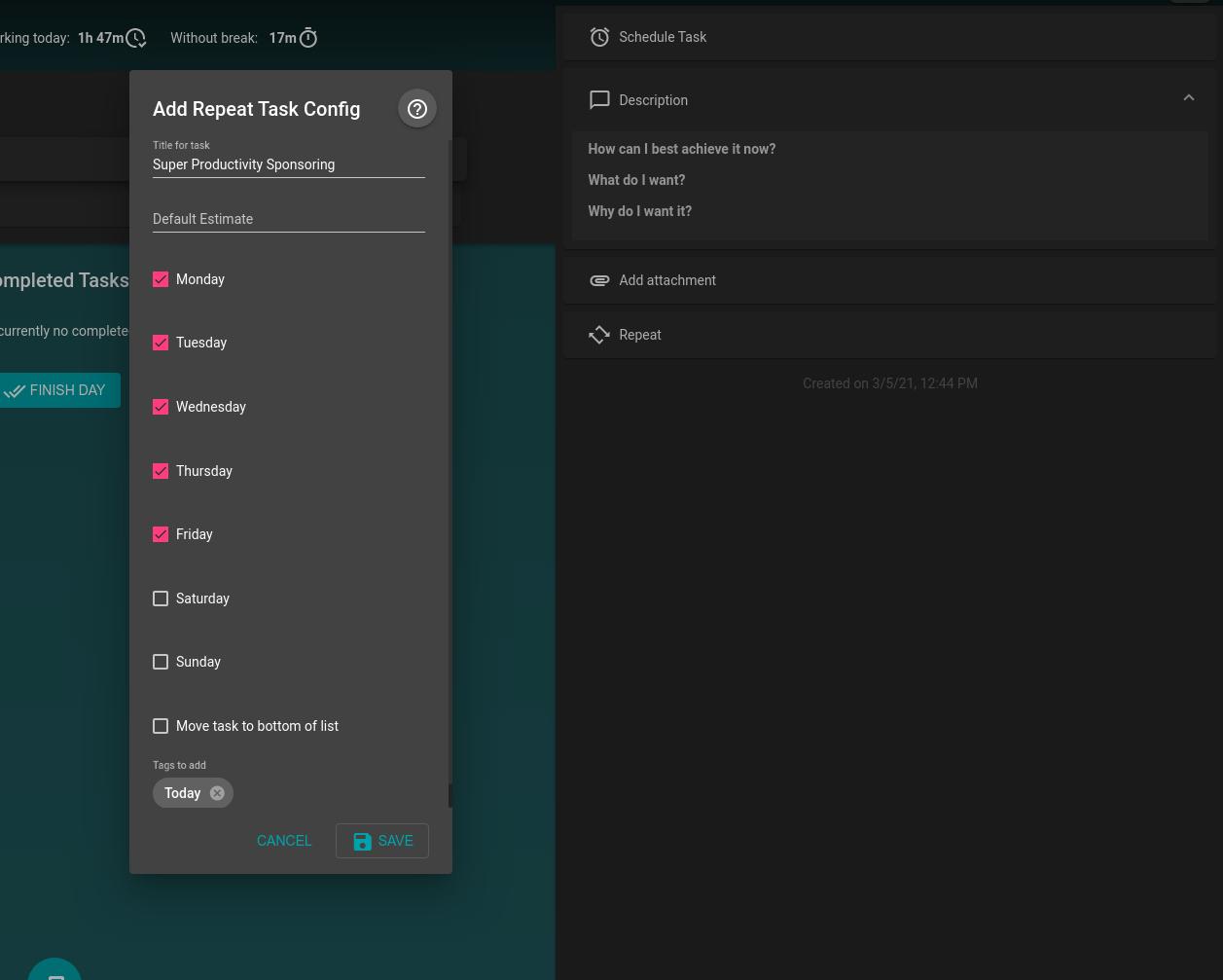 Repeat once ~ days/ weeks Feature · Issue #943 · johannesjo/super-productivity · GitHub
