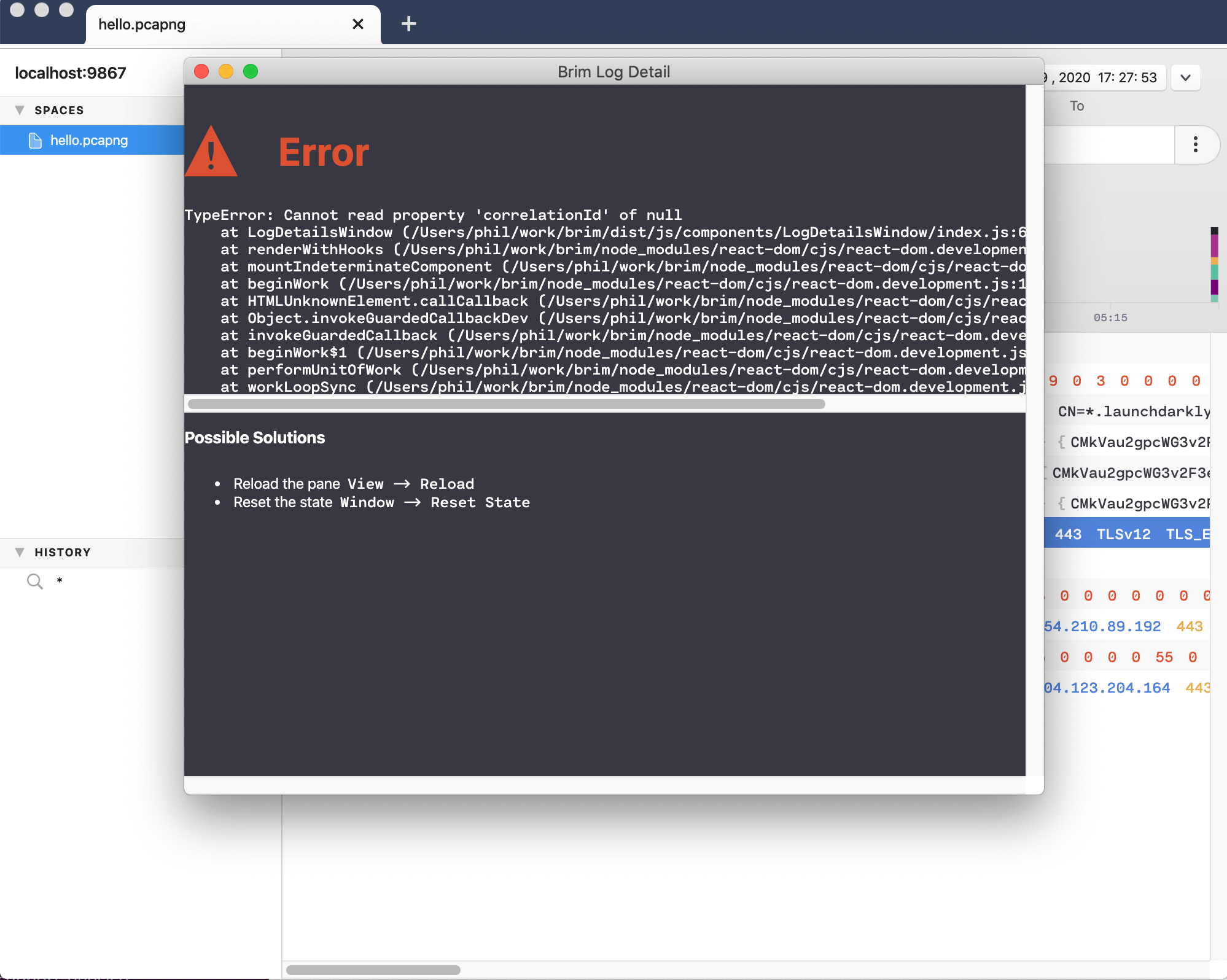 Opening Log Detail As First Action Throws An Error · Issue 1005 · Brimdata Zui · Github