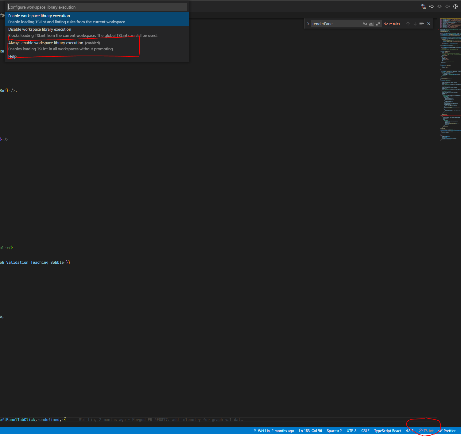 I have enabled workspace library execution but tslint is still baned · Issue #131463 · microsoft ...