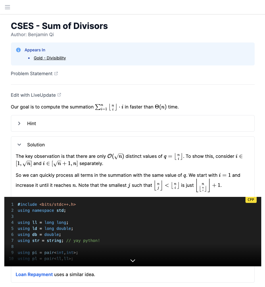code blocks sizing inside spoilers · Issue #967 · cpinitiative/usaco-guide · GitHub