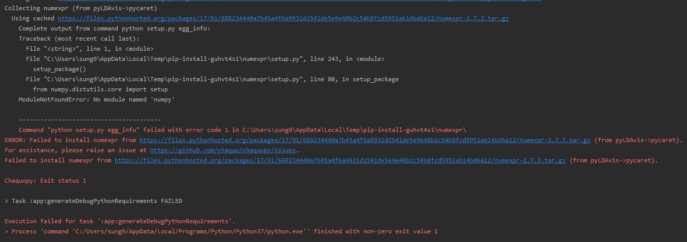 Error installing numexpr (for Pycaret) · Issue #498 · chaquo/chaquopy · GitHub
