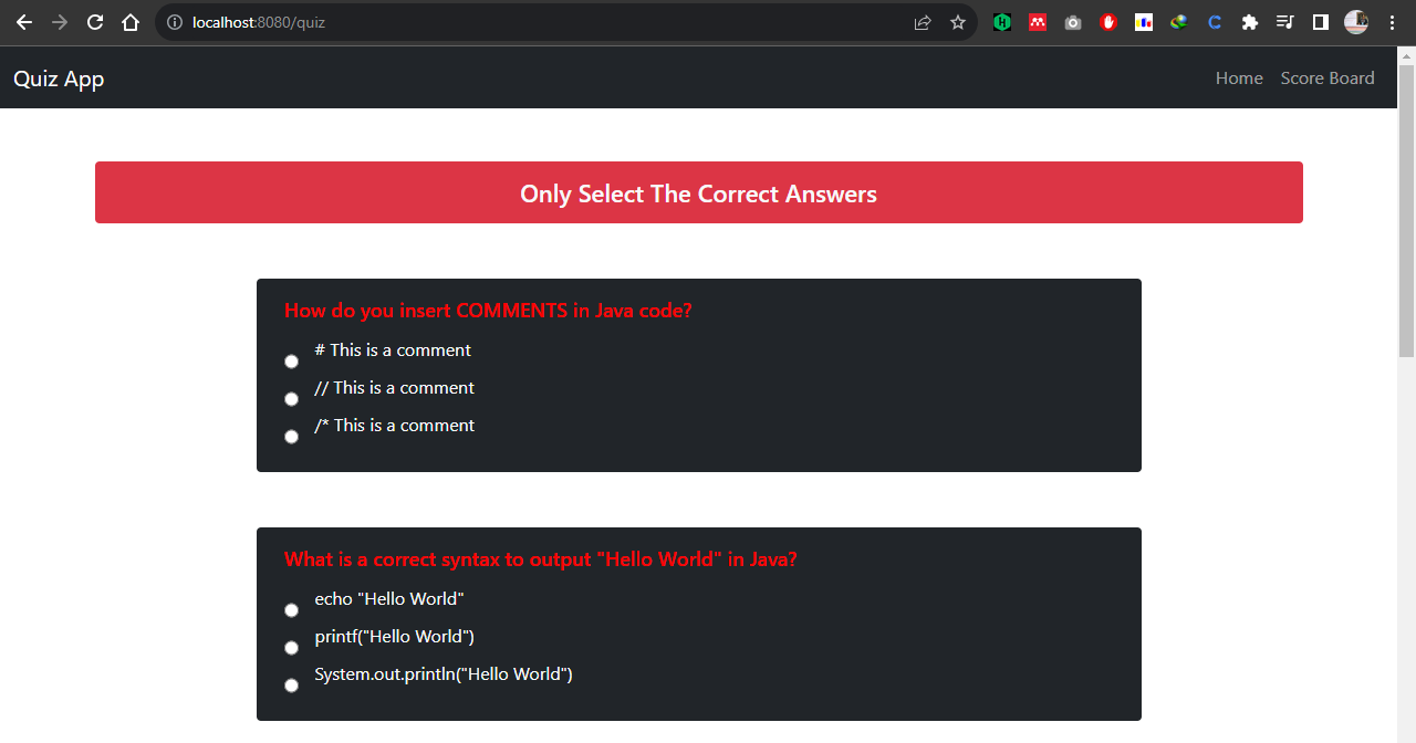 GitHub - Bill-Board/Spring-Boot-Quiz-App: MCQ based quiz application using Spring Boot, Spring ...