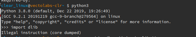 dlib core dumped on python 3.8 · Issue #1621 · clearlinux/distribution ...