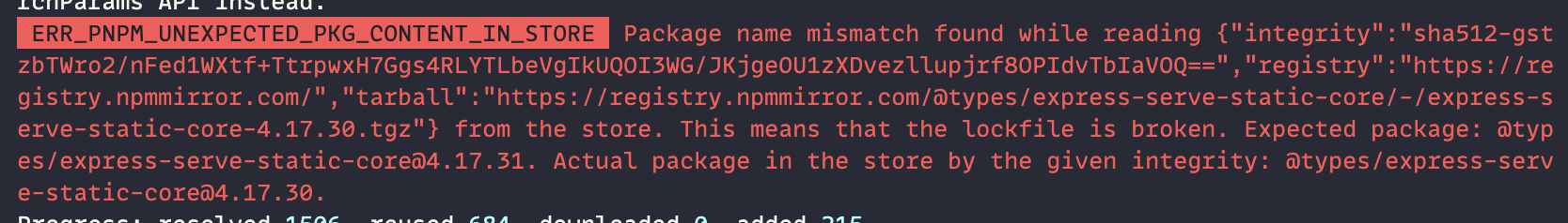 Bug 使用 Pnpm 在 Taobao 源下无法成功安装依赖 · Issue 9379 · Umijsumi · Github 