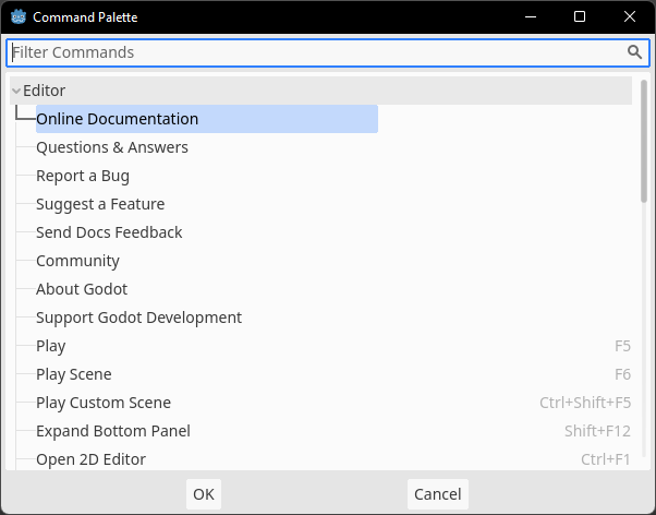 Text color of key in Command Palette isn't adjusted · Issue #65874 · godotengine/godot · GitHub