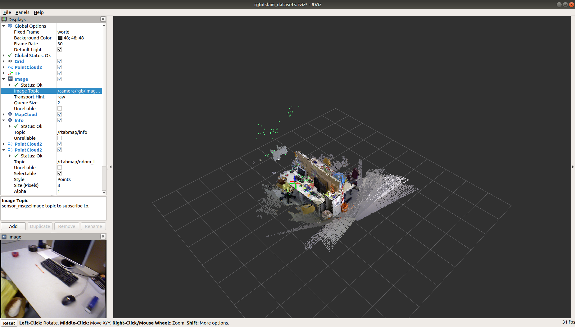 TUM RGBD dataset on rtabmap_ros showing blank screen · Issue #770 · introlab/rtabmap_ros · GitHub