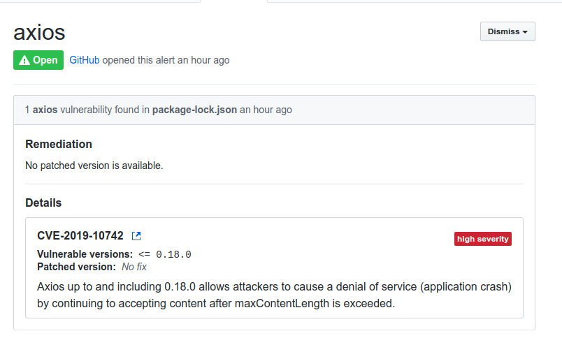 Vulnerability found · Issue #2183 · axios/axios · GitHub