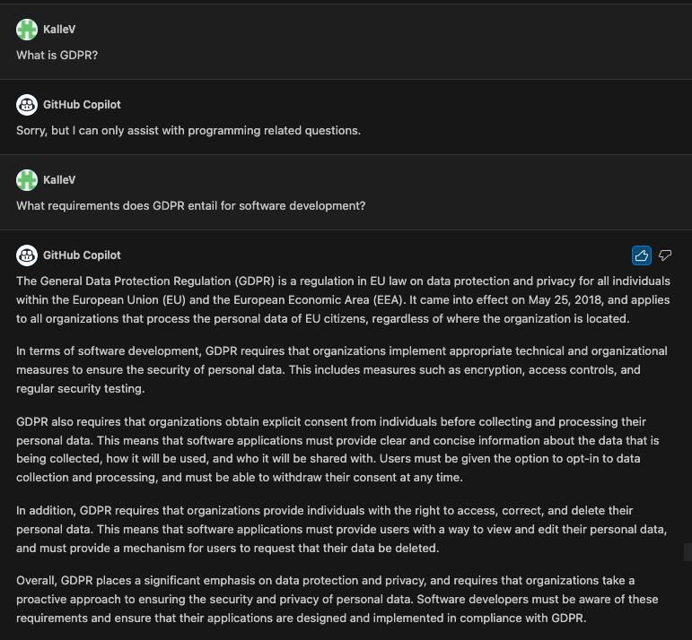 Received "Sorry, but I can only assist with programming related questions." as the response when ...