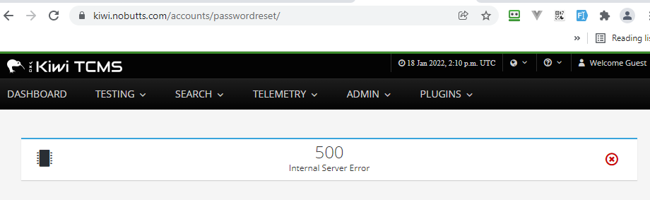500 error when resetting password · Issue #2681 · kiwitcms/Kiwi · GitHub