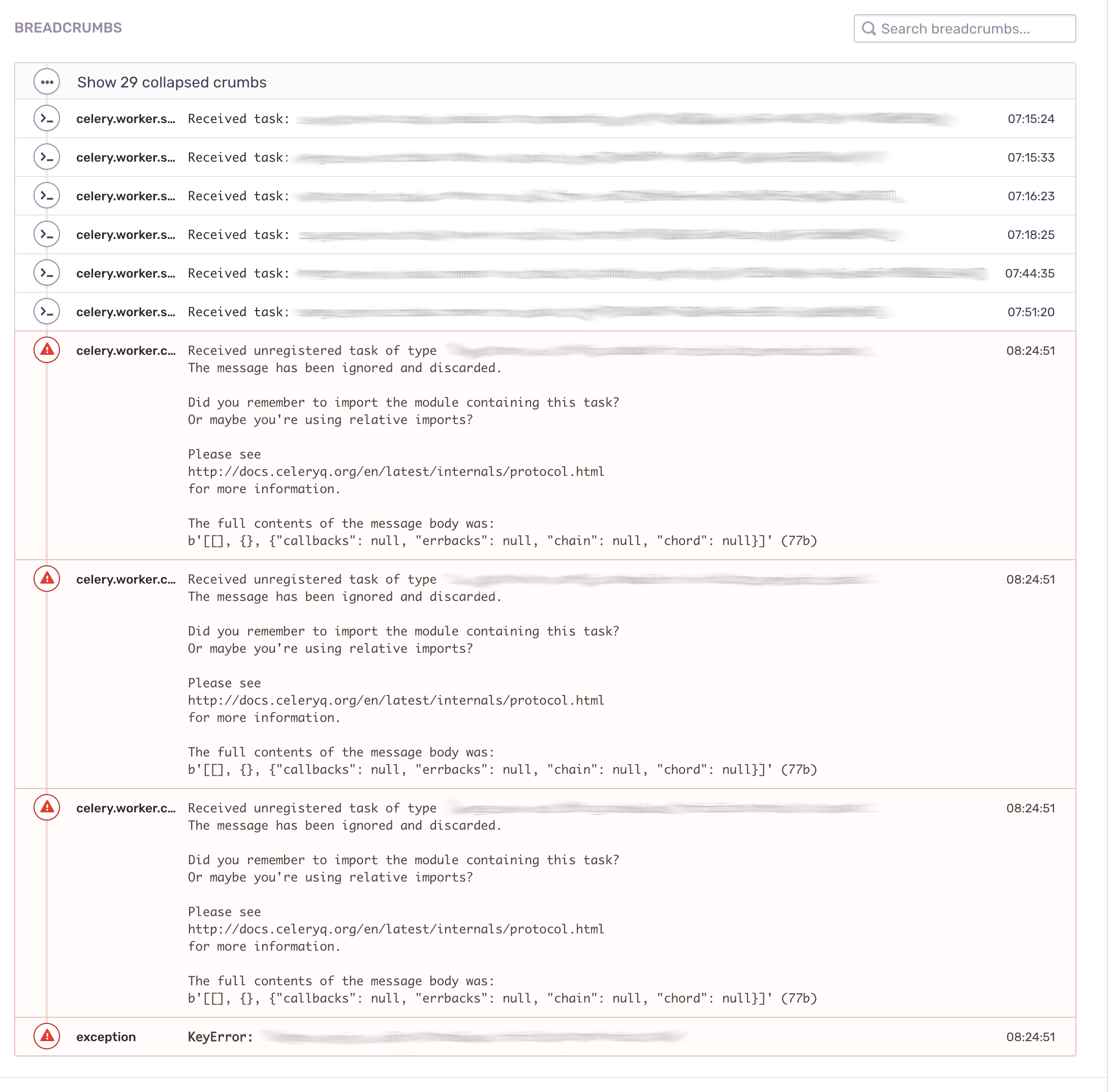 Breadcrumbs accumulating for celery workers · Issue #1220 · getsentry/sentry-python · GitHub