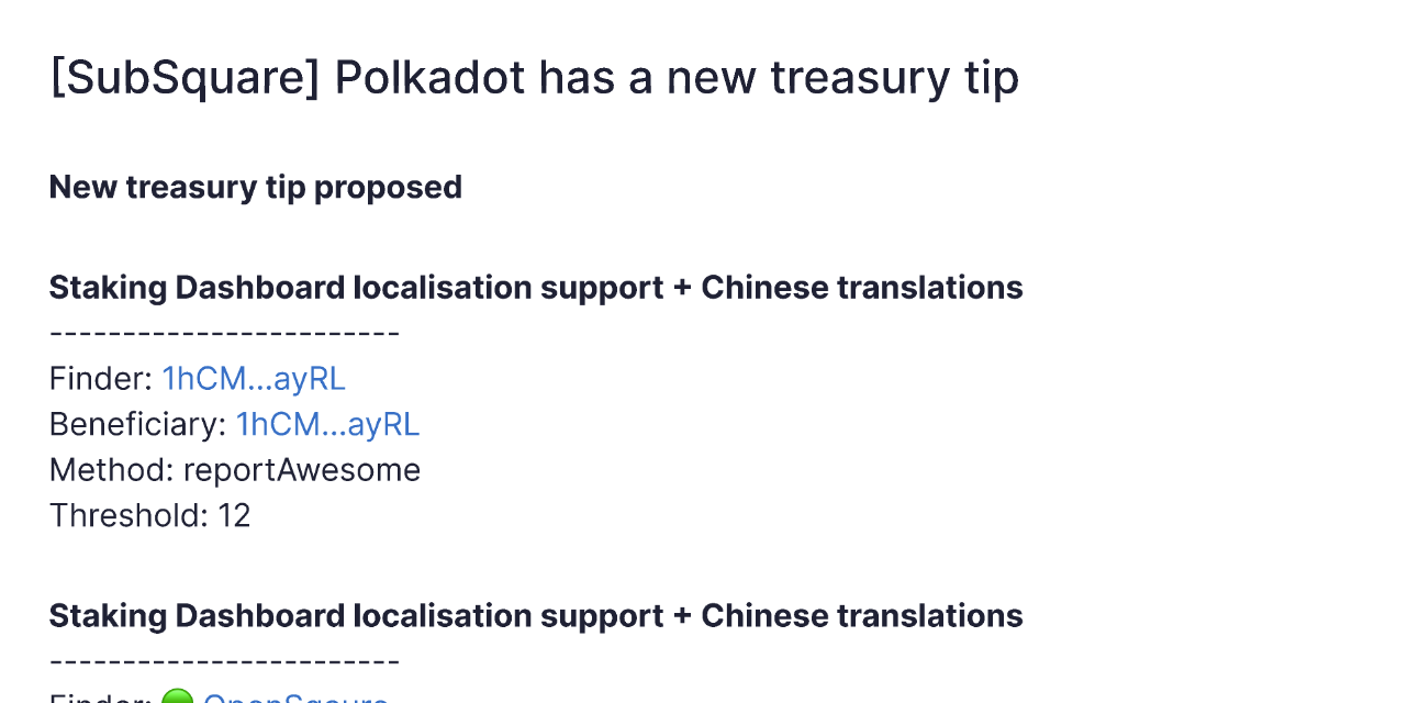 Implement subscription settings and email template for treasury tip · Issue #2104 · opensquare ...