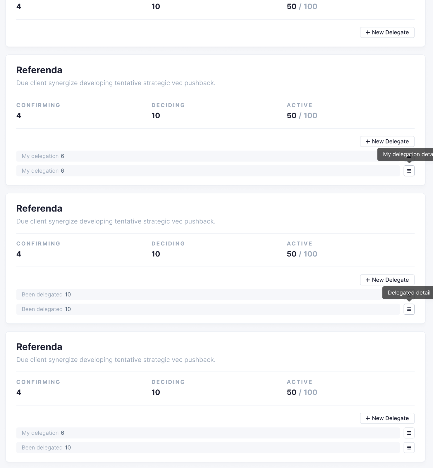 delegate, Display '+ New Delegate' in the OpenGov all tracks panel ...