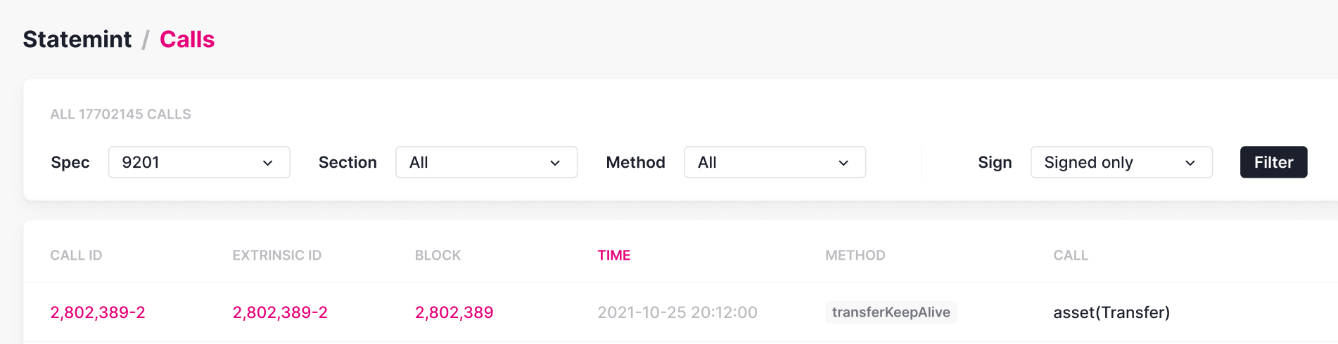 Add filter to the 'Calls' tablelist of Statemine and Litentry · Issue #558 · opensquare-network ...