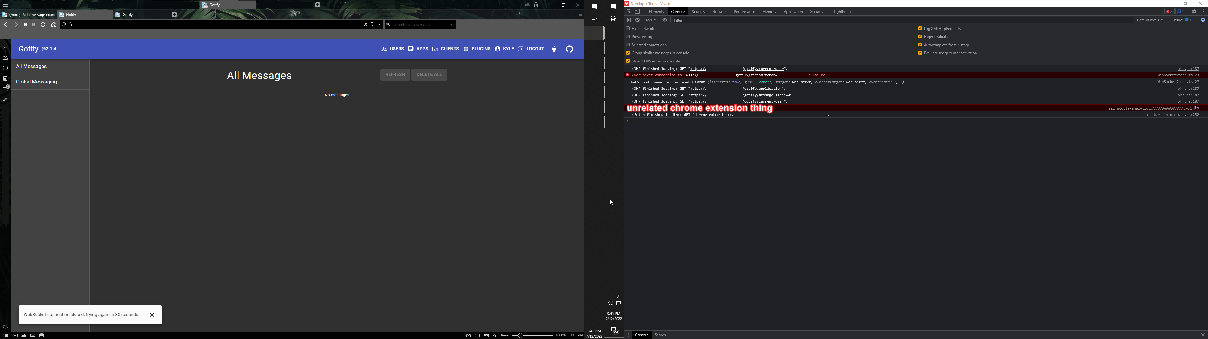 Websocket connection issue, only on client · Issue #496 · gotify/server · GitHub