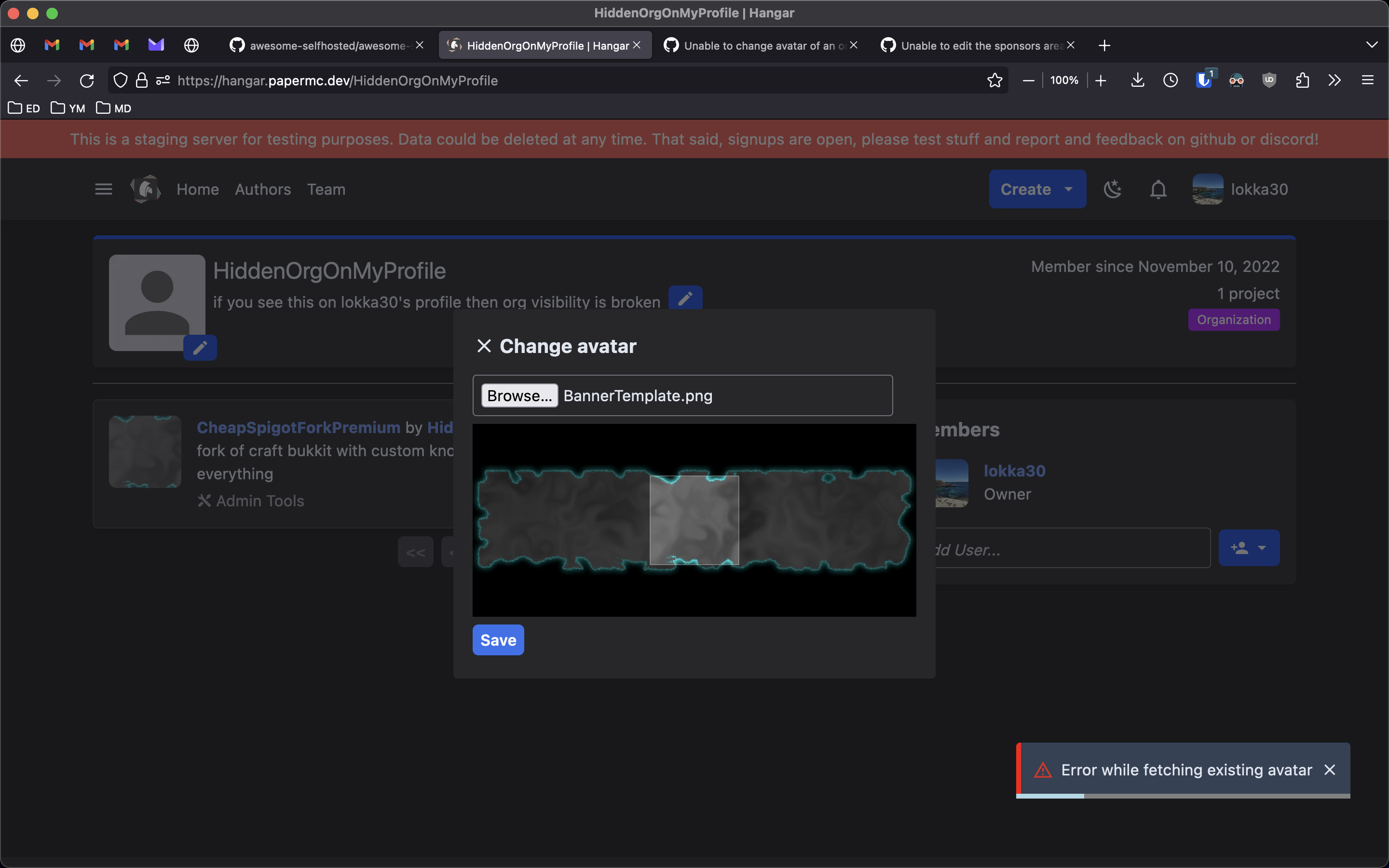 Unable to change avatar of an organisation · Issue #1010 · HangarMC/Hangar · GitHub