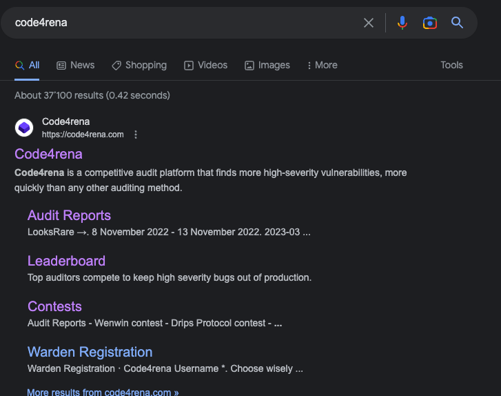 [BUG]: Fix wrong Google search description · Issue #7896 · code-423n4/code423n4.com · GitHub