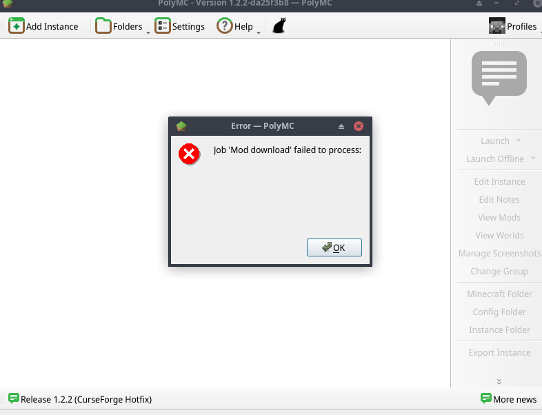 Job 'Mod download' failed to process · Issue #602 · PolyMC/PolyMC · GitHub