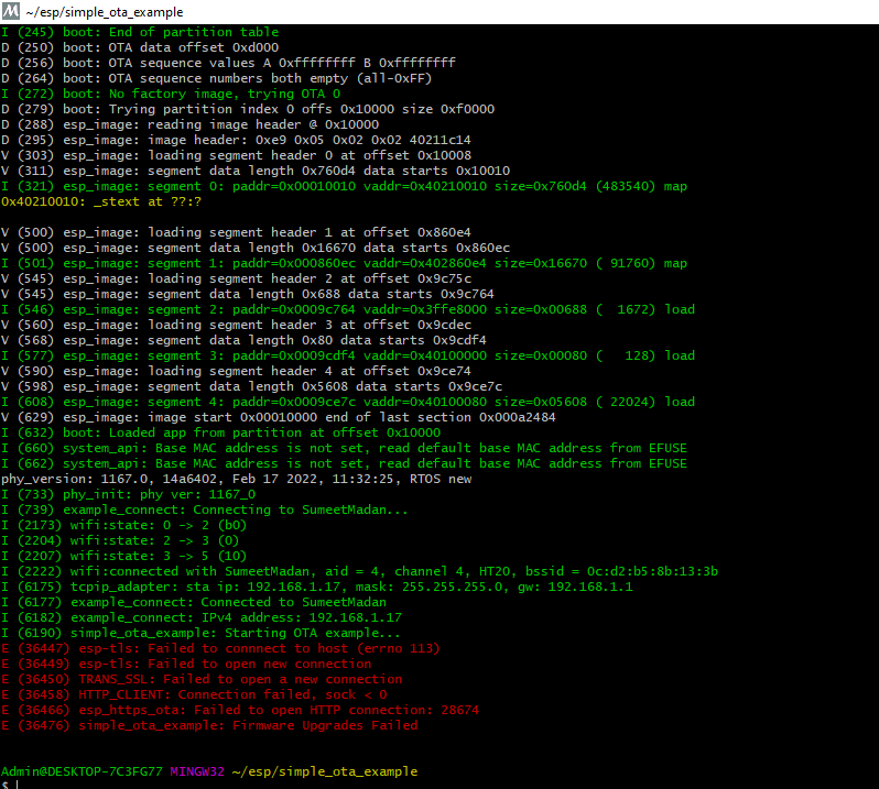 36476 Simpleotaexample Firmware Upgrades Failed Git8266o 765 · Issue 1188 · Espressif 7948