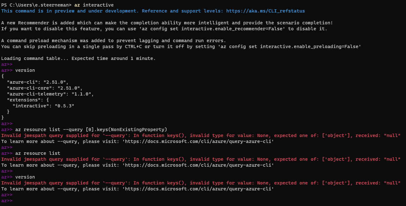 az interactive cli gets stuck on the same error, after an error with ...