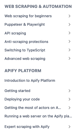 STRUCTURE: Add top level menu to the academy · Issue #508 · apify/apify ...