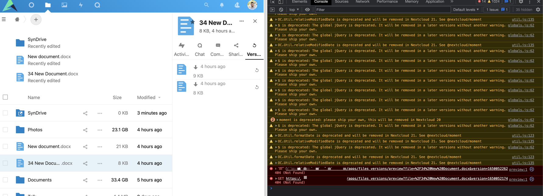[Bug]: Preview Error GET File Versions Restore · Issue #31994 · nextcloud/server · GitHub