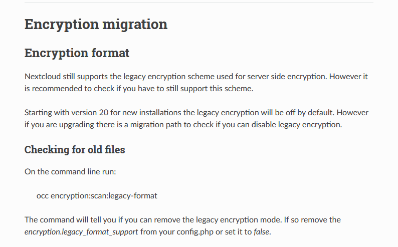 Nextcloud 20 The old server-side-encryption format is enabled · Issue #22478 · nextcloud/server ...