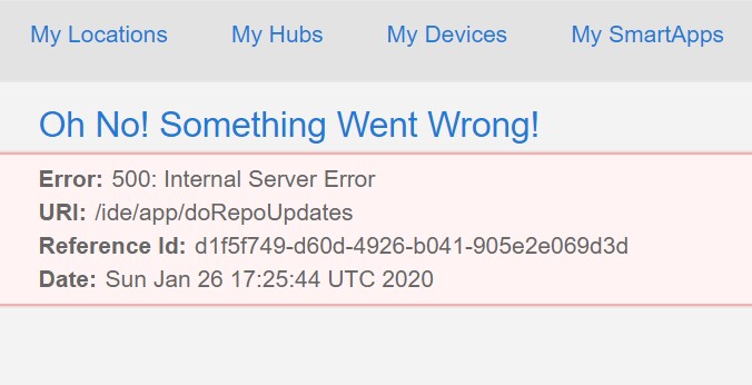 (BUG) Error 500: Internal Server Error when trying to publish code for this SmartApp. · Issue ...