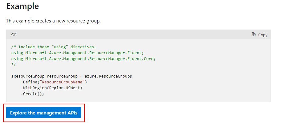 Explore the Management APIs Link is not working · Issue #32967 · Azure/azure-sdk-for-net · GitHub