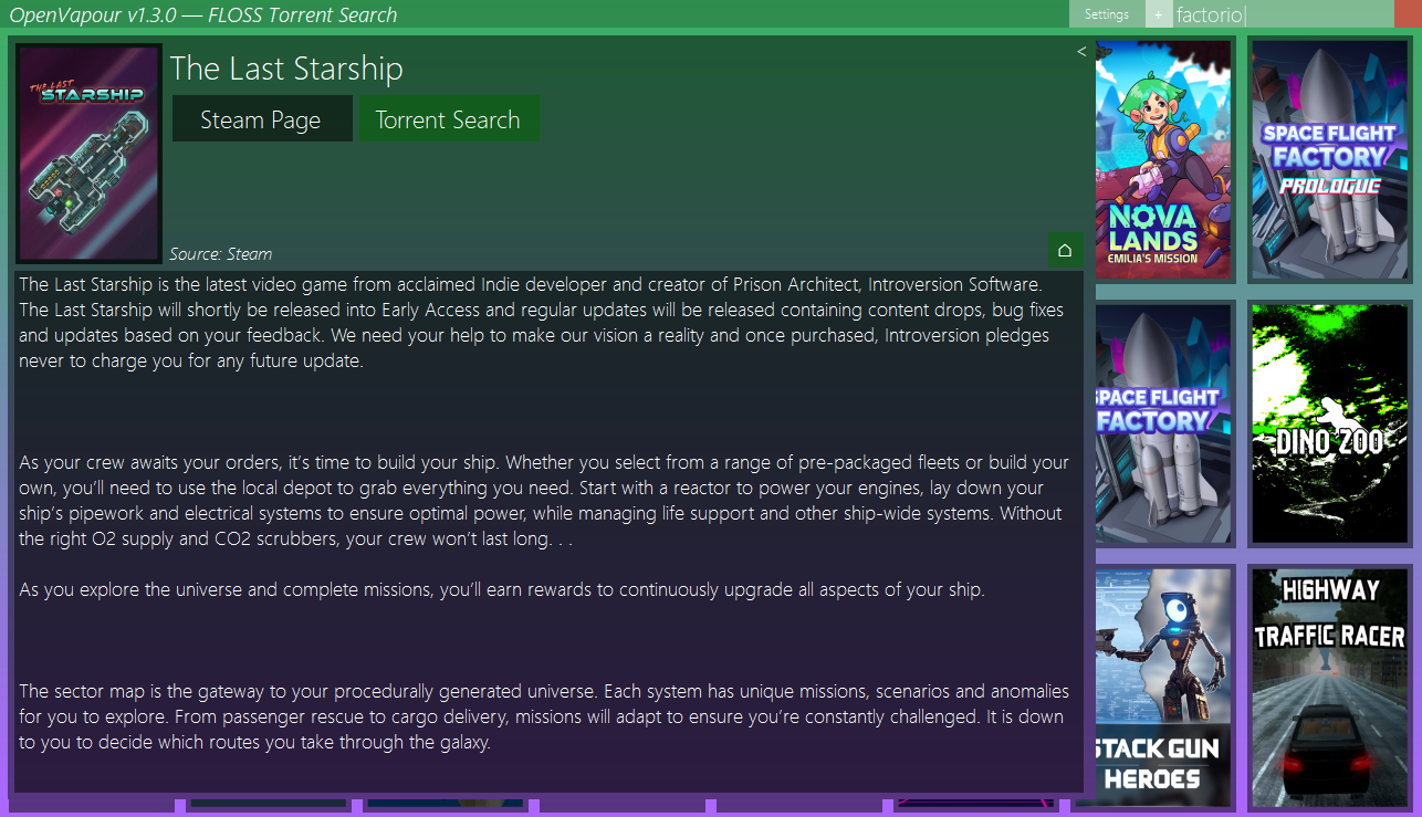 GitHub - prismatica-dev/OpenVapour: A FLOSS torrrent manager front-end for steam.