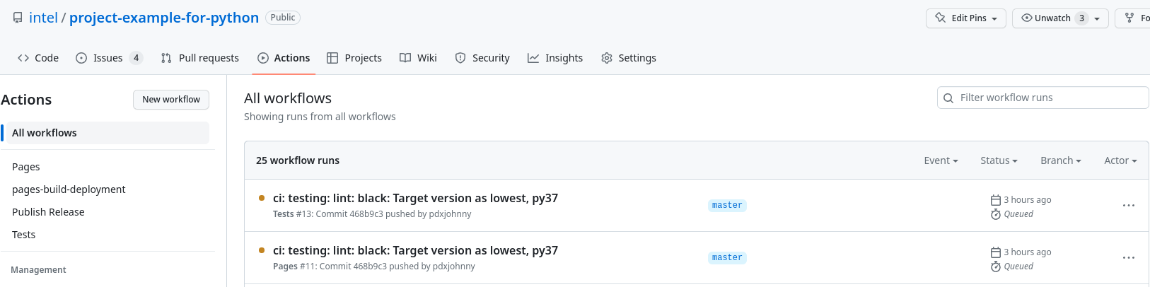 Fix GitHub Pages deployment · Issue #4 · intel/project-example-for ...