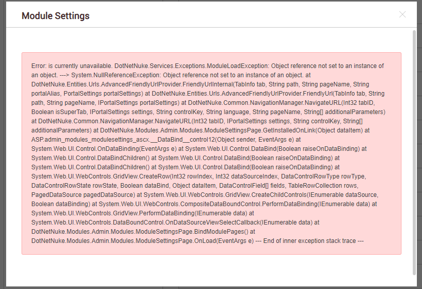 Error viewing module settings when module is shared on a host page ...