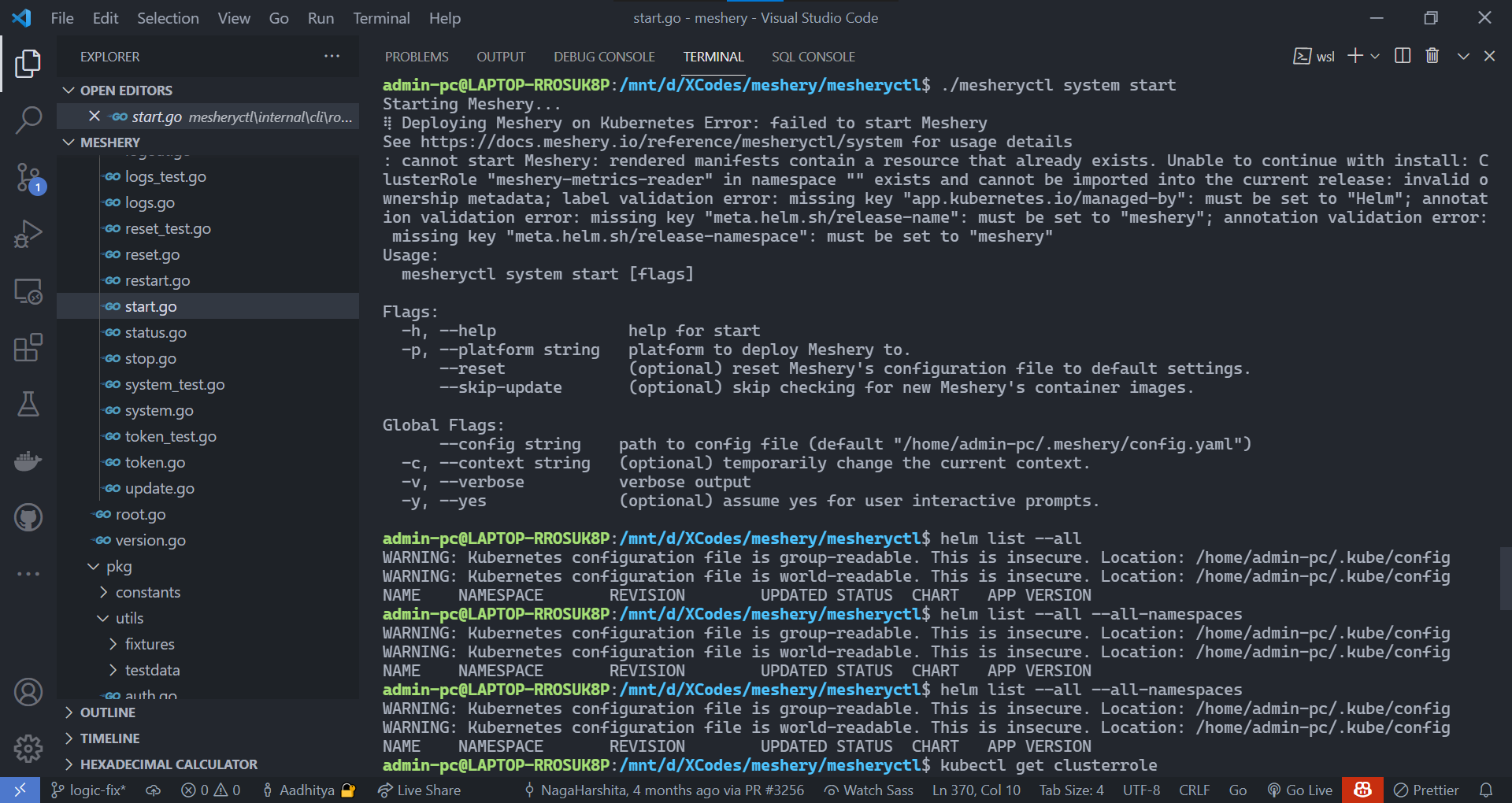 [Bug] Meshery isn't starting when resource already exists in k8s cluster and namespace is ...