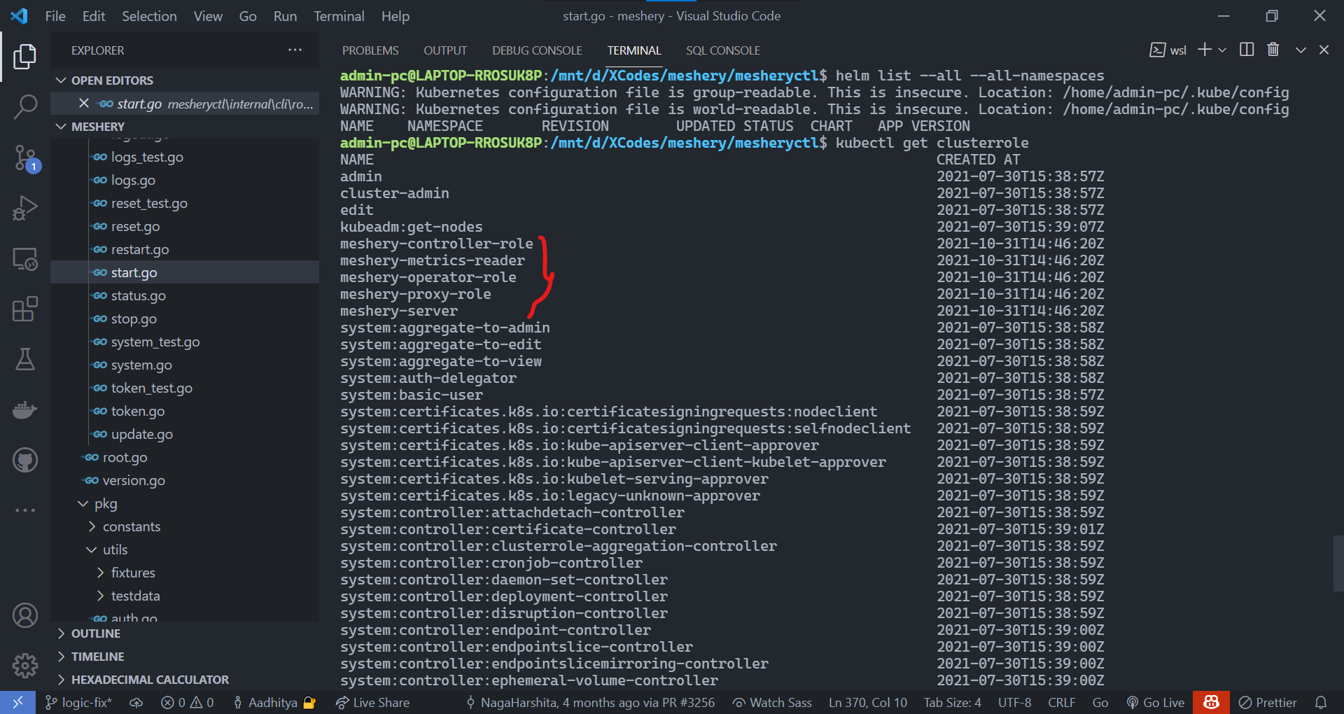 [Bug] Meshery isn't starting when resource already exists in k8s cluster and namespace is ...