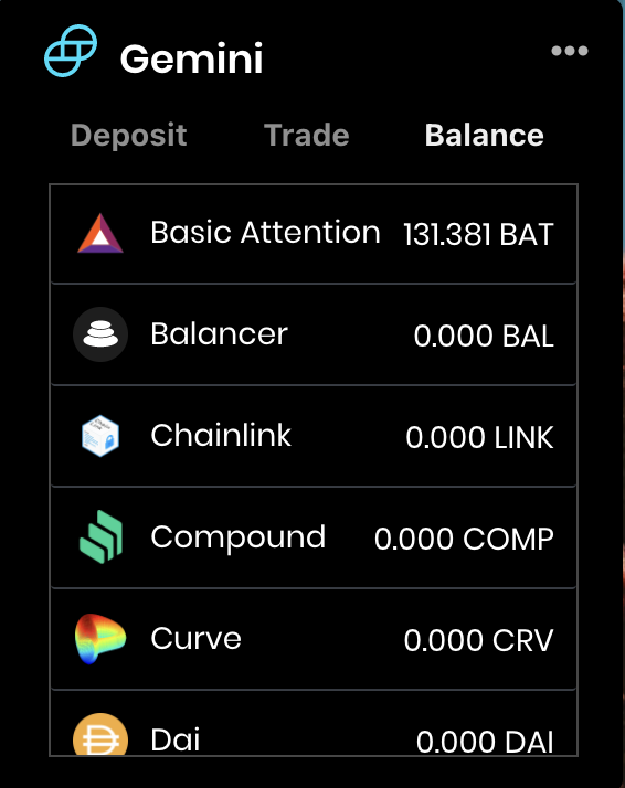 Gemini Widget In The Balance Display Show Currencies That A User Owns · Issue 17287 · Brave