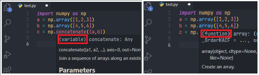Why the Visual Studio Code recognizes `numpy.concatenate` as a variable ...