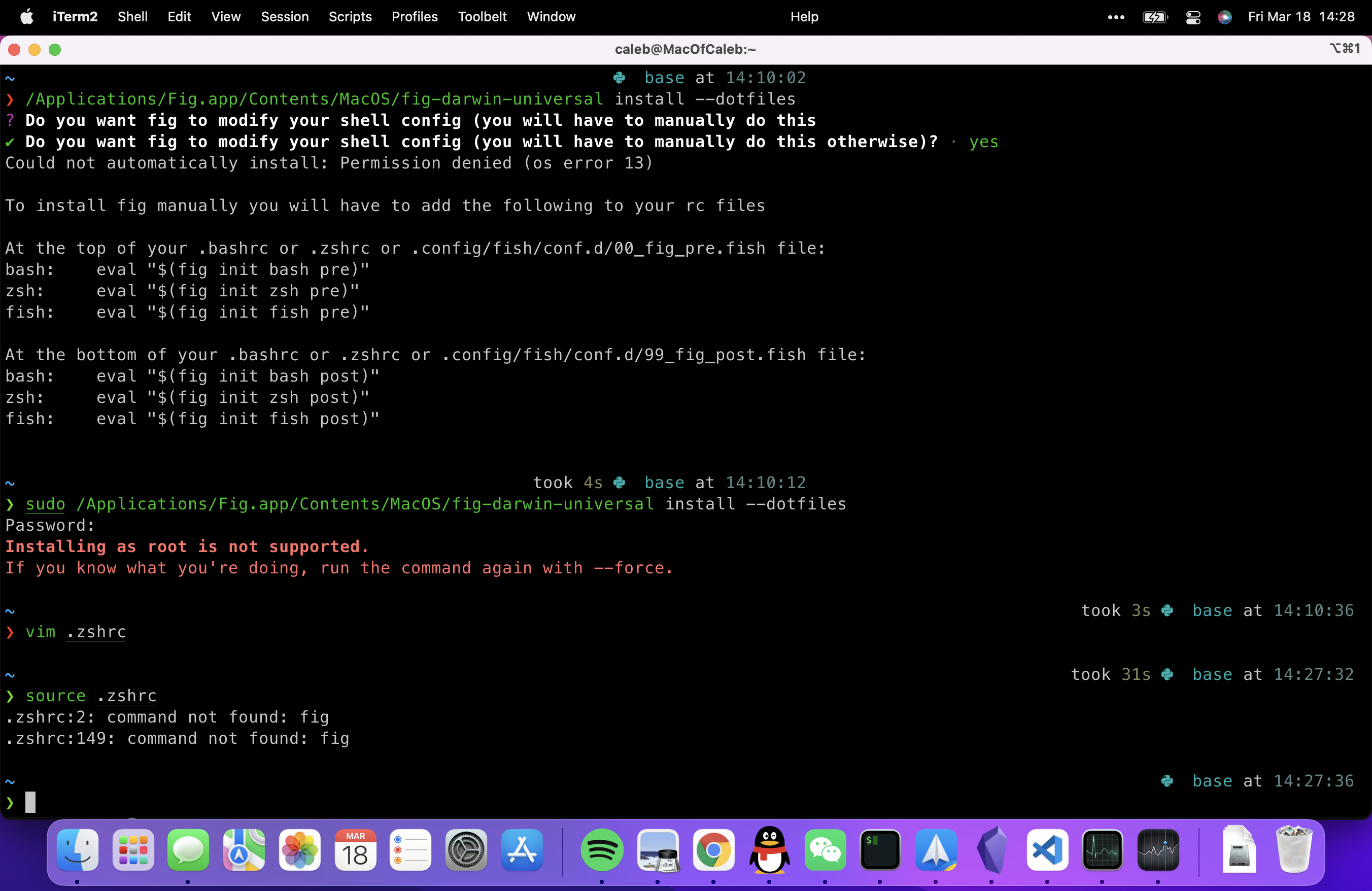 Installation fails if editing dotfiles requires root permissions ...