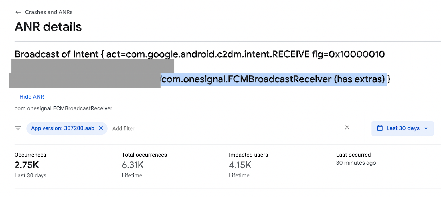 One signal ANR FCMBroadcastReceiver · Issue #1418 · OneSignal/OneSignal-Android-SDK · GitHub