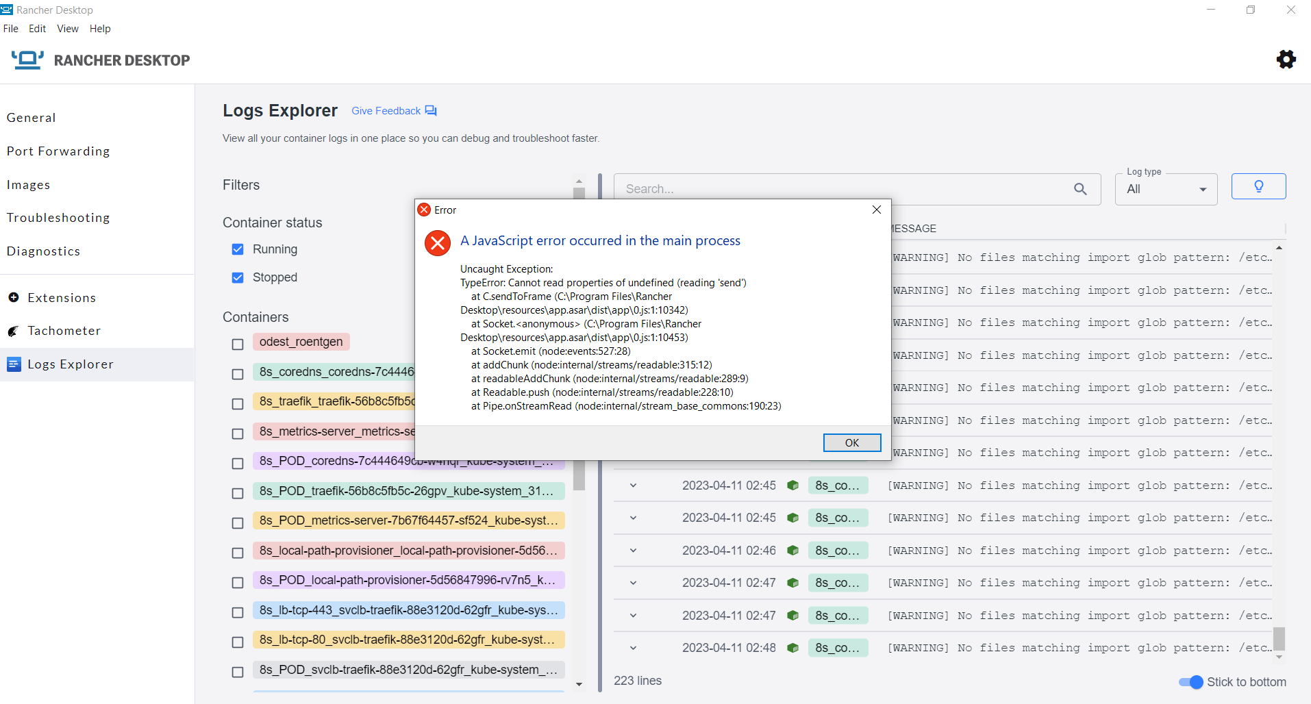 Rdx Error Pop Up When Switching Between The Extensions · Issue 4405 · Rancher Sandboxrancher 