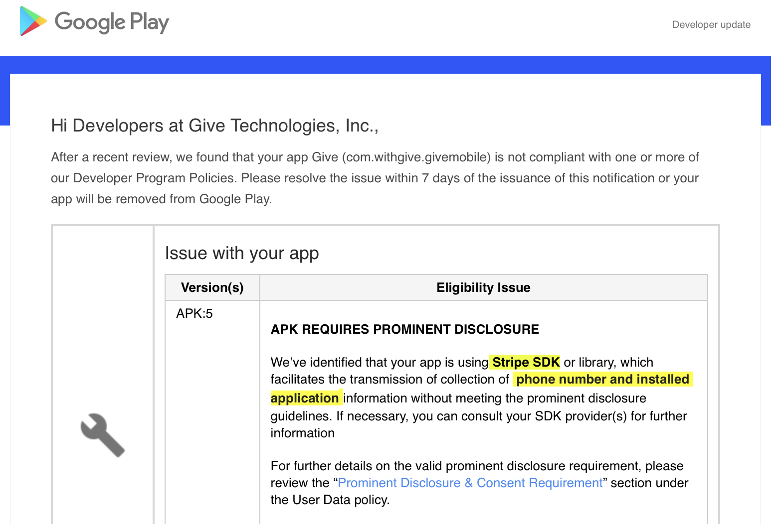 Android: App requires prominent disclosure. What info does this package collect? · Issue #578 ...