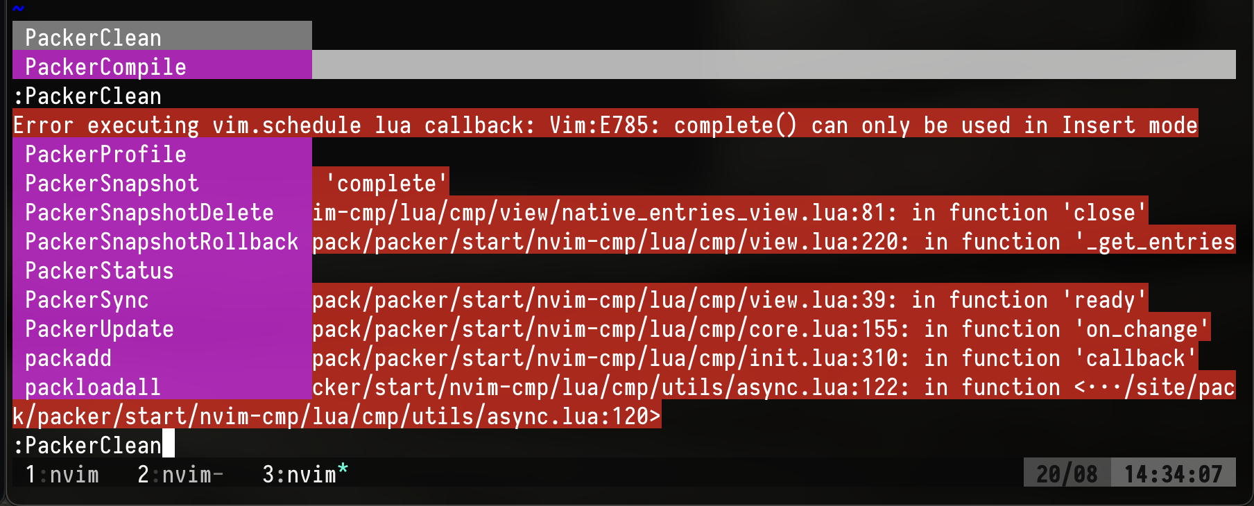 Complete can only be used in insert mode · Issue #1142 · hrsh7th/nvim-cmp · GitHub