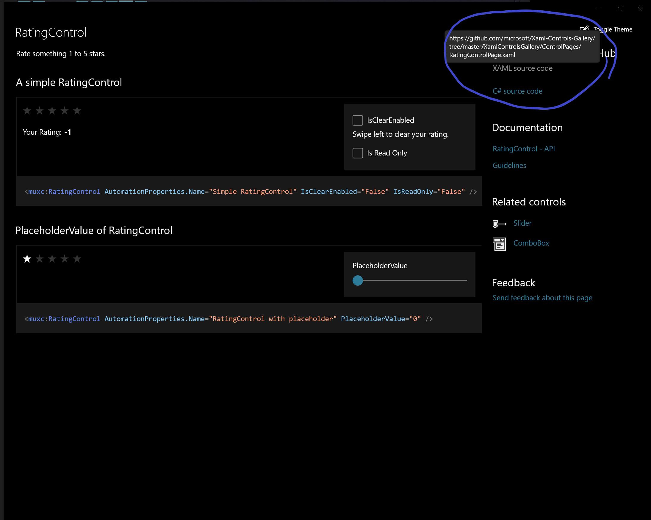 Rating control page source code links are incorrect · Issue #532 · microsoft/WinUI-Gallery · GitHub