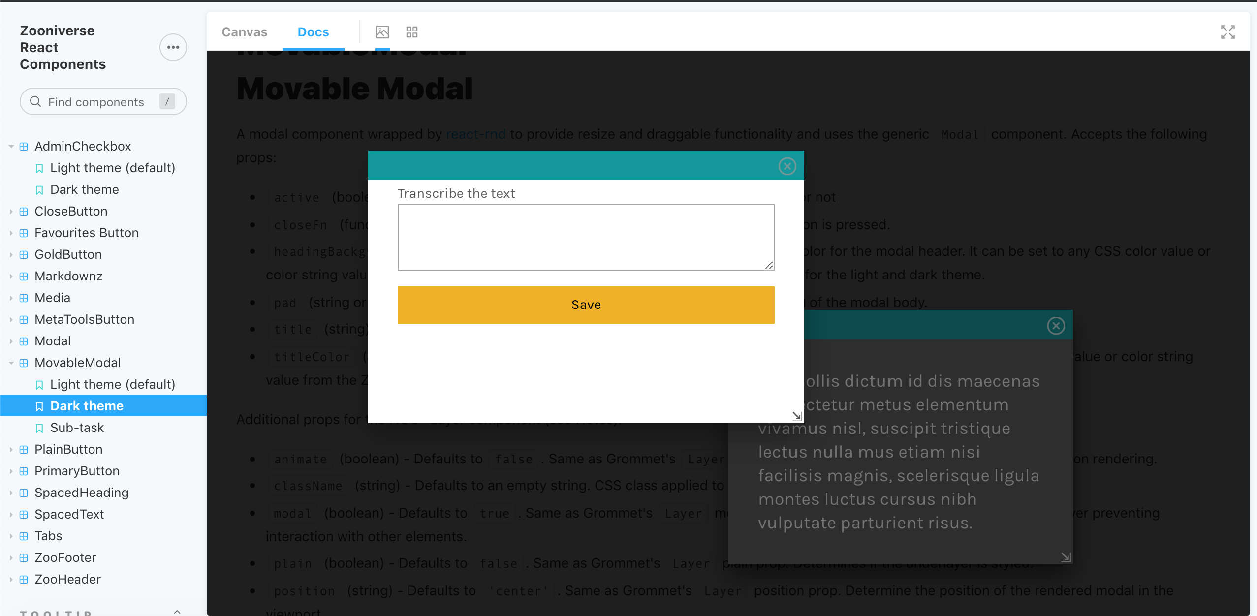 Storybooks: Modal overlays obscure the component docs · Issue #1984 · zooniverse/front-end ...
