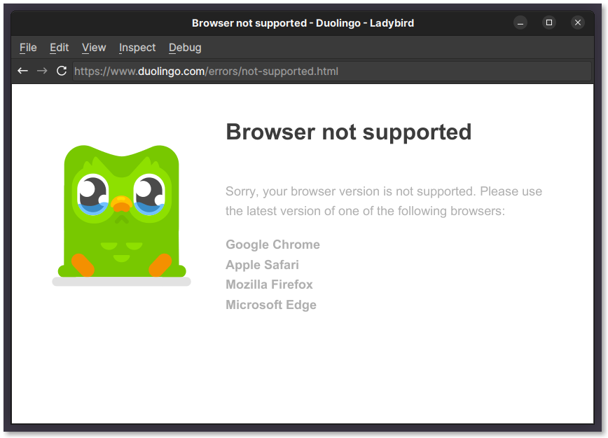 LibWeb: Become a supported browser on Duolingo · Issue #22014 · SerenityOS/serenity · GitHub
