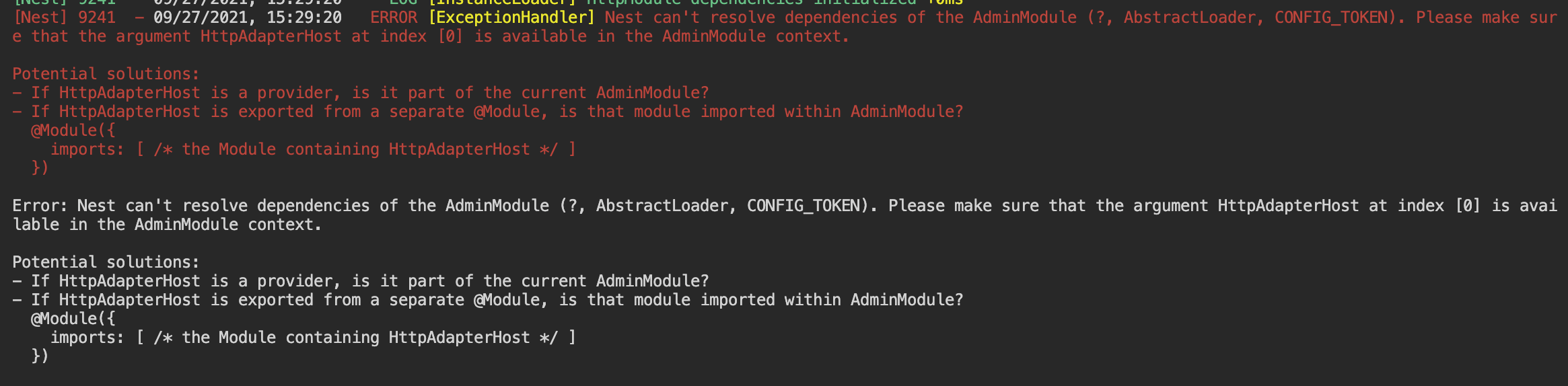 Incompatible with nestjs 8 · Issue #26 · SoftwareBrothers/adminjs-nestjs · GitHub