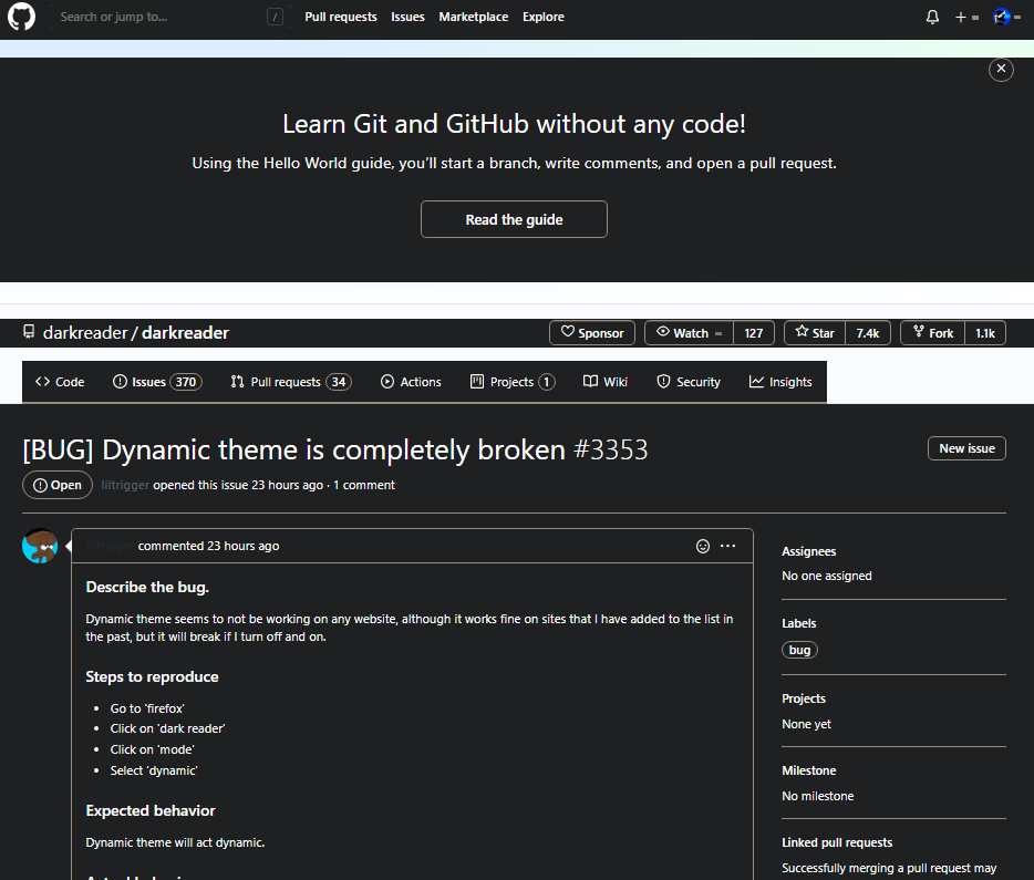 [BUG] Dynamic theme is completely broken · Issue #3353 · darkreader/darkreader · GitHub
