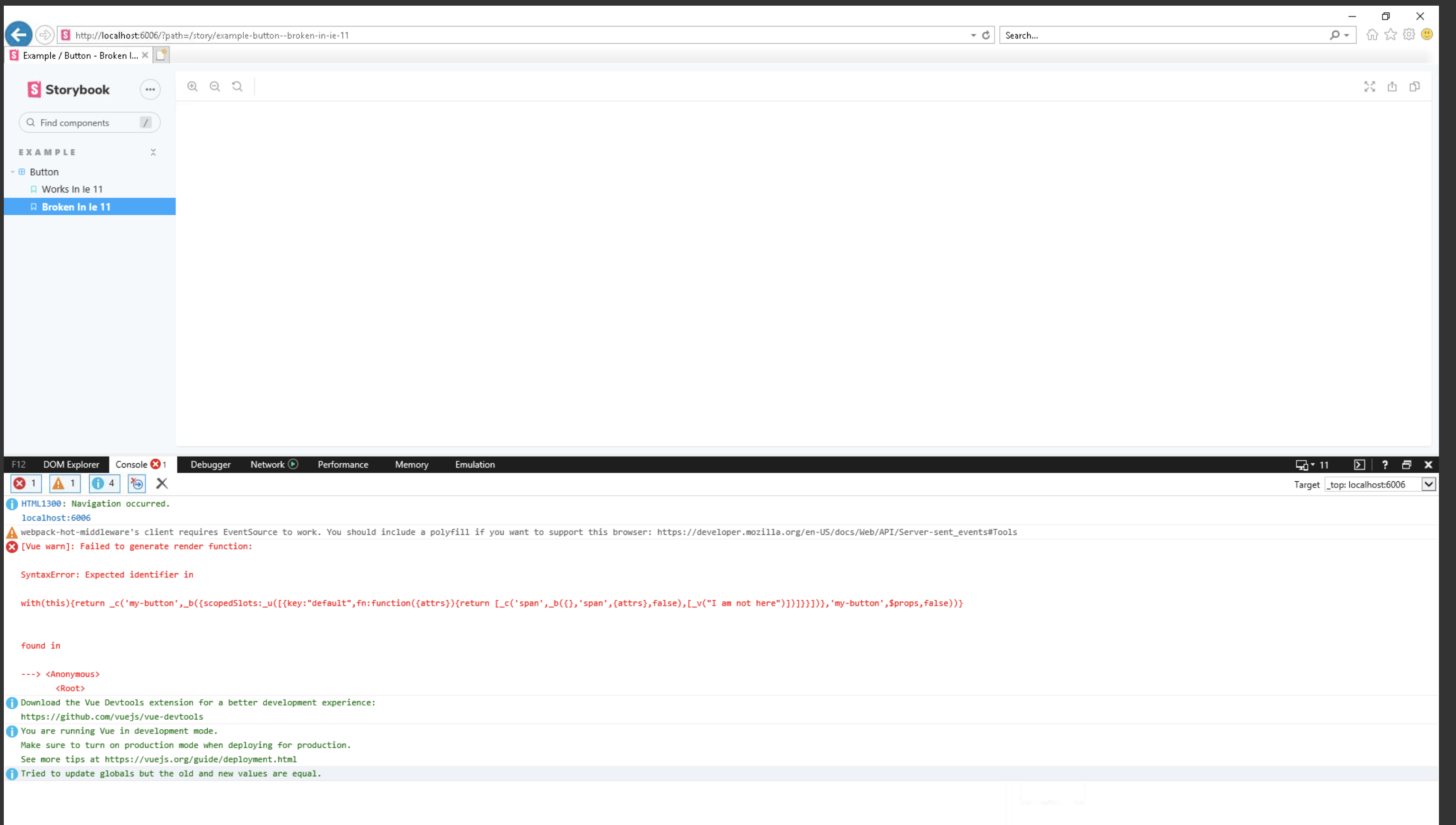 Storybook Vue Stories Don T Seem To Be Transpiled For Ie 11 · Issue 13588 · Storybookjs