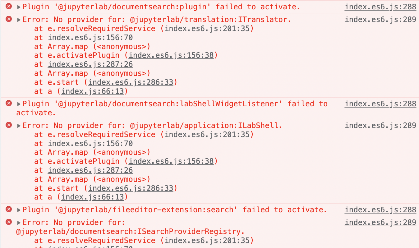 examples app can not run correctly, Error: No provider for: @jupyterlab/translation:ITranslator ...