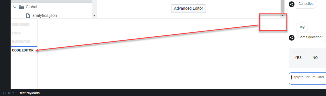 [BUG] CODE EDITOR tab is missing debugger window options · Issue #1275 · botpress/v12 · GitHub